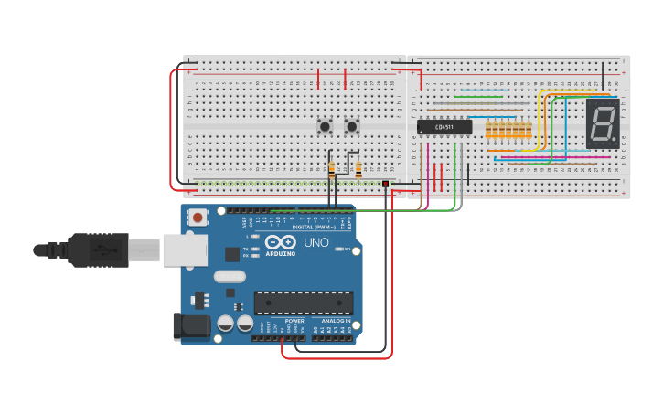 Circuit design Contador de peças com Arduino e CD4511 - Tinkercad