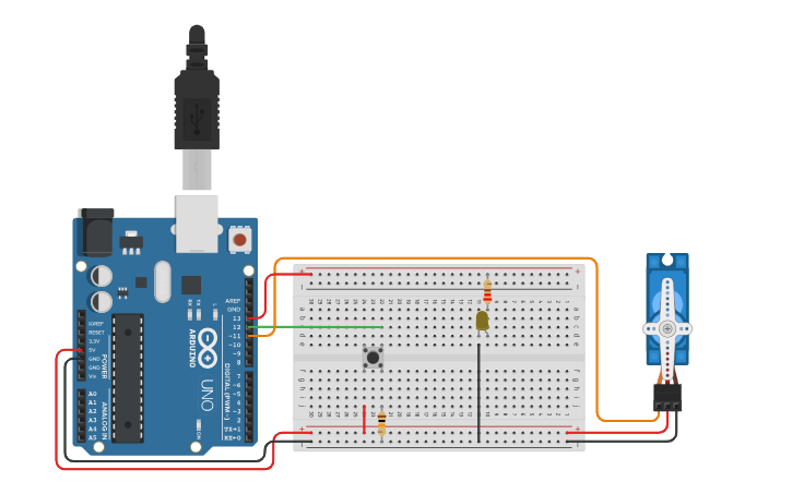 Circuit design Micro Servo Control with Button - Tinkercad