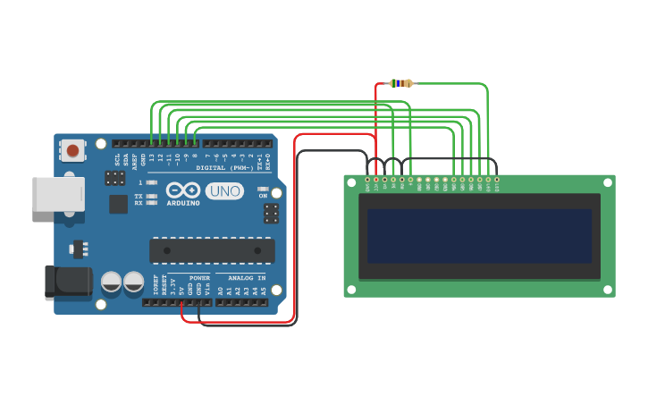Circuit design Scrolling LCD - Tinkercad