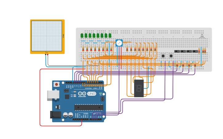 Circuit design XOR simulace | Tinkercad