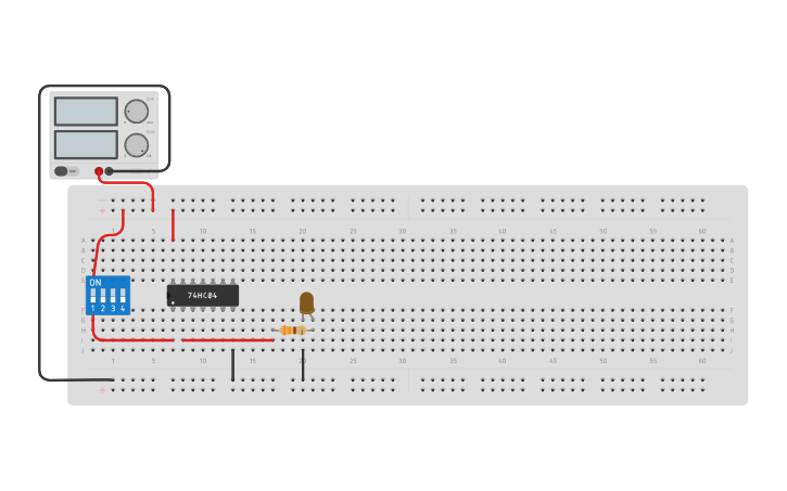 Circuit design Compuerta Lógica "NOT" 74HC04 - Tinkercad