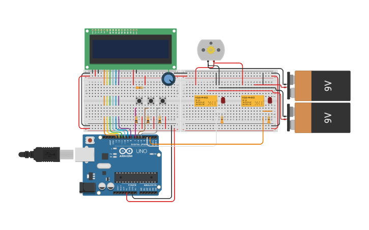 Circuit design LCD command motor with 2 batt | Tinkercad