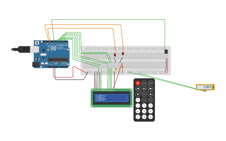 Circuit design IR remote with the LED and LCD - Tinkercad