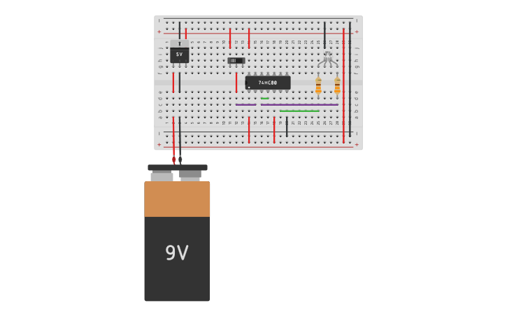 Circuit design Integrated test 74HC00, QUAD NAND GATE - Tinkercad