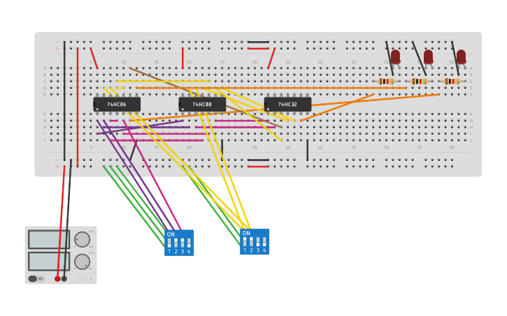 Circuit design 2 Bit Binary adder circuit | Tinkercad