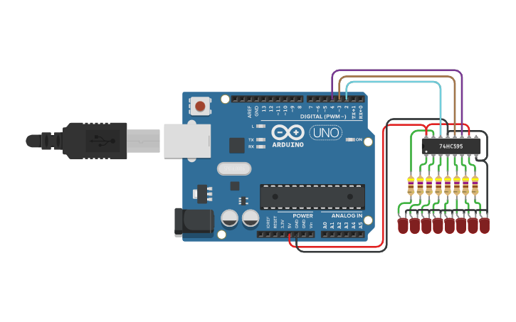 Circuit design 74595 Arduino 1 byte >> Electgpl Subscribe YouTube