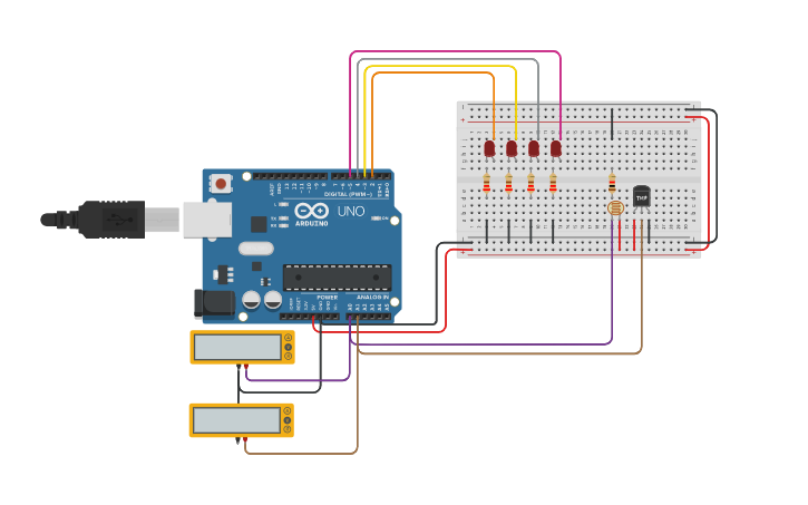 Circuit design AutoSol - Capteur de luminosité et Temperature - Tinkercad