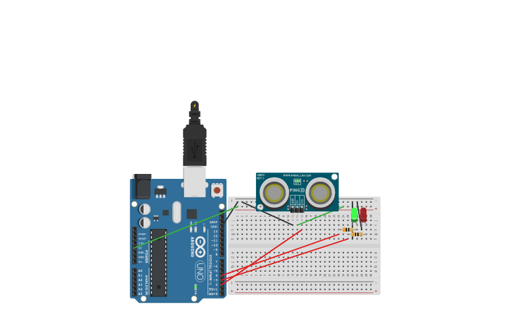 Circuit design Sensor ultrasonidos | Tinkercad