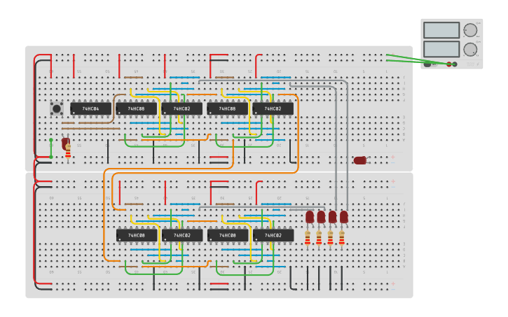 Circuit design binary counter - Tinkercad Circuit design binary counter - Tinkercad