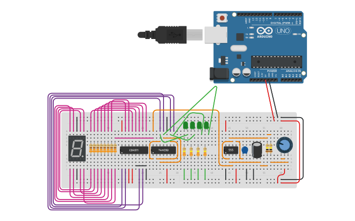 Circuit design Contador 0 al 9. - Tinkercad Circuit design Contador 0 al 9. - Tinkercad