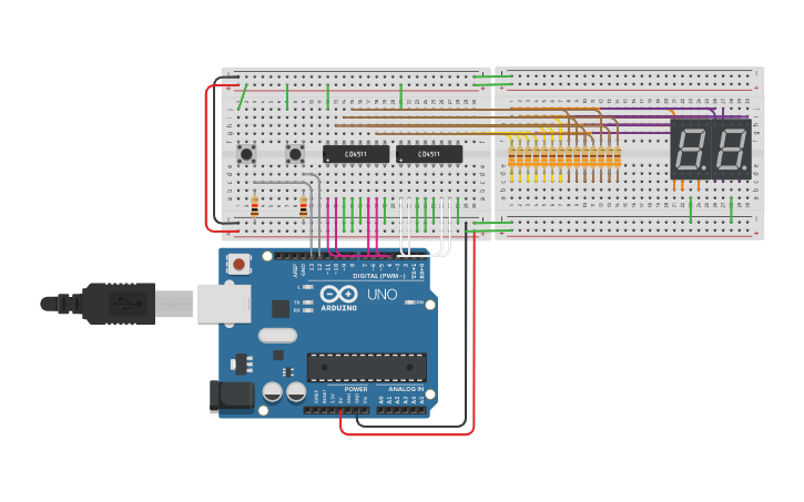 Circuit design Exemplo Display 7SEG com Decodificador - TEEL03 - Tinkercad