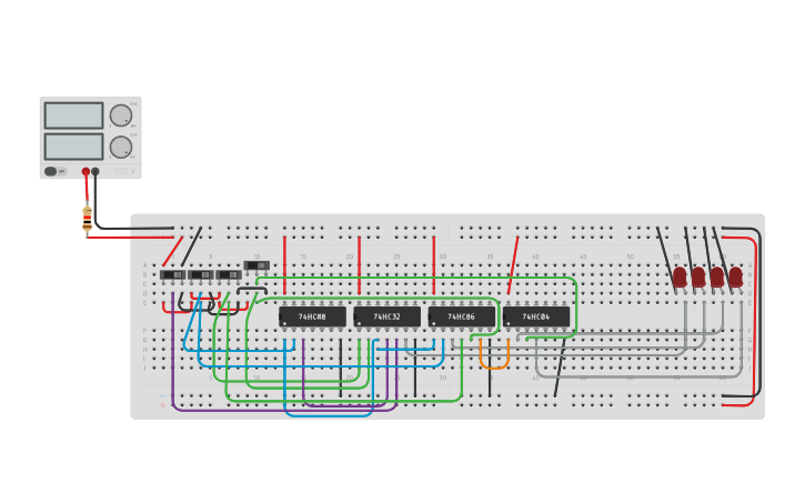 Circuit design BCD to Excess-3 Code Converter - Tinkercad