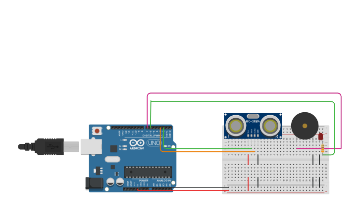 Circuit design sensor ultrasonico - Tinkercad