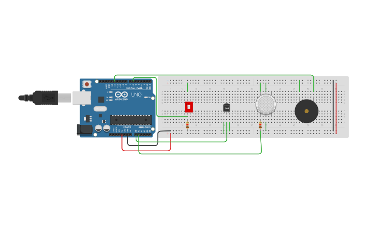 Circuit design Arduíno - Alarme de incêndio - Tinkercad