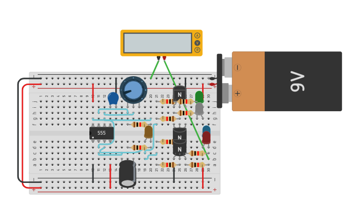 Circuit design practica pulsador de inyectores con temporizador 555 ONECIMO - Tinkercad