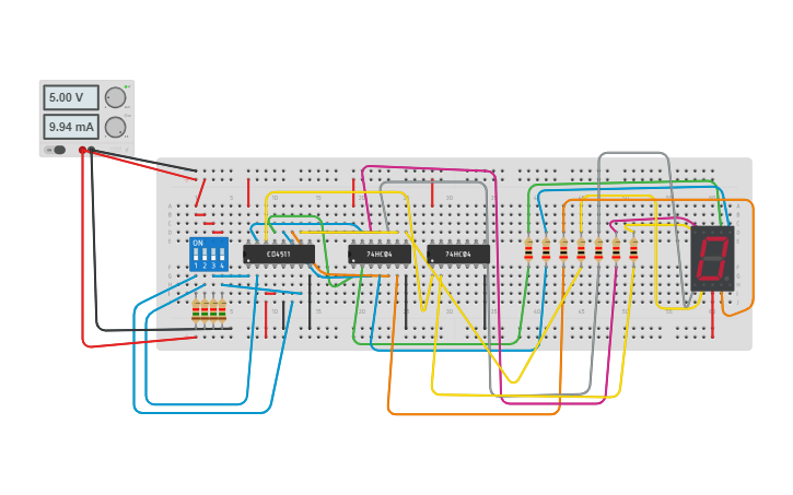 Circuit design display 7 segmentos - Tinkercad