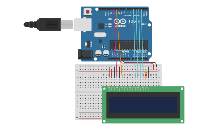 Circuit design LCD Hello World! - Tinkercad