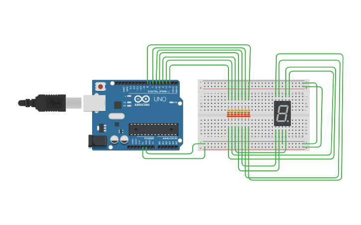 Circuit design display a sette segmenti - Tinkercad
