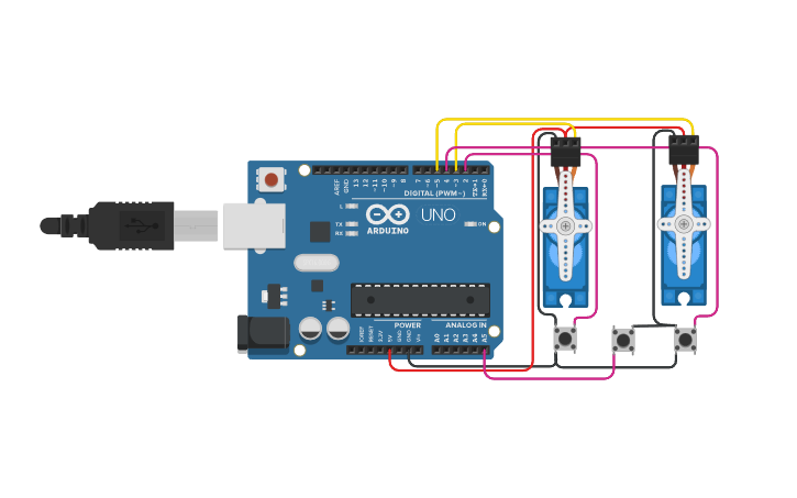Circuit design Toggle Servo position with button - Tinkercad