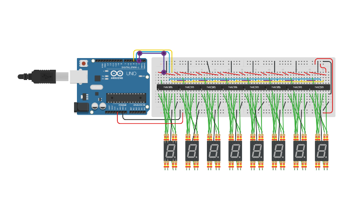 Circuit design Controlador de Display de sete segmentos | Tinkercad Circuit design Controlador de Display de sete segmentos | Tinkercad