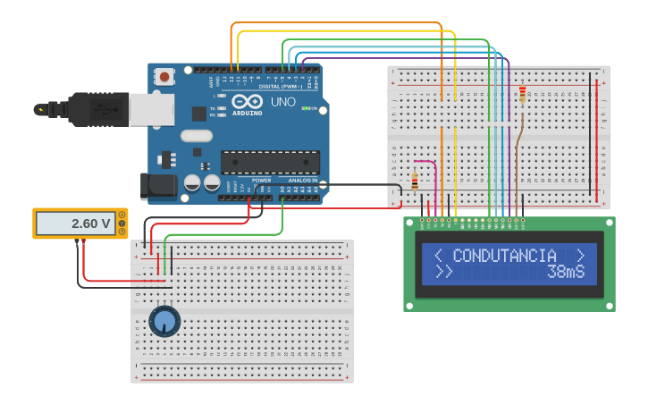 Circuit design Condutivimetro - Simulação arduino | Tinkercad