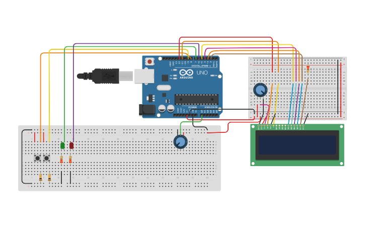 Circuit design Atividade Uso do display LCD - Tinkercad