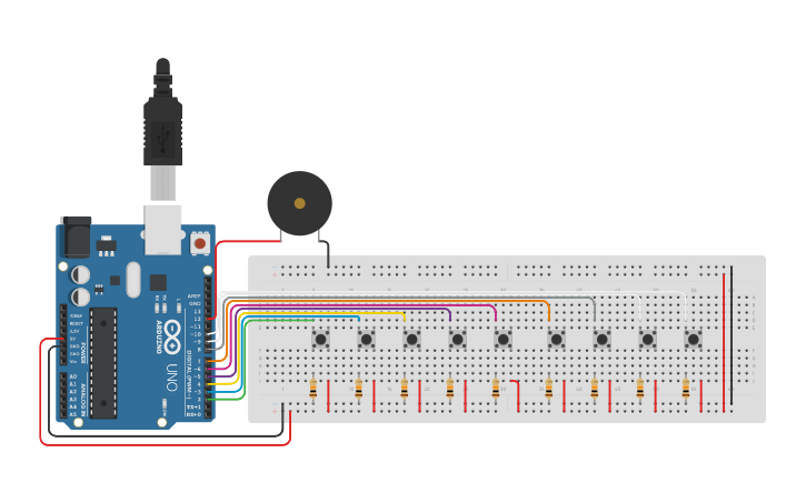 Circuit design Buzzer Piano - Tinkercad