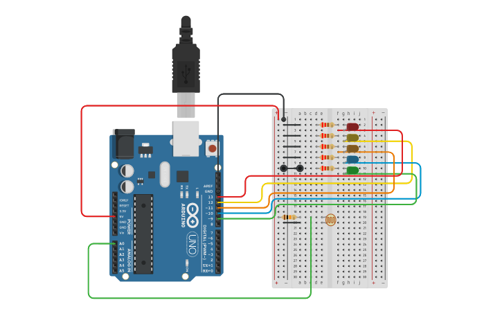 Circuit Design Fotoresistencia Con Leds Tinkercad