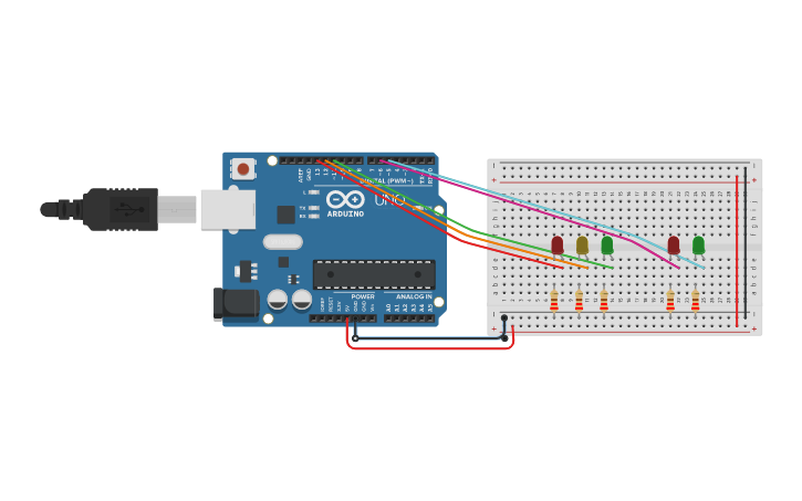 Circuit design Copy of Semáforo programado con Arduino - Tinkercad