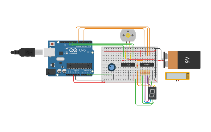 Circuit design seven segment display-shift register - Tinkercad