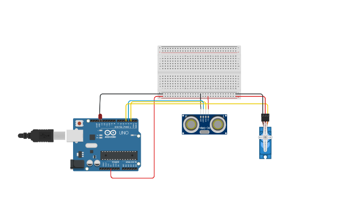 Circuit design servo and ultrasonic | Tinkercad