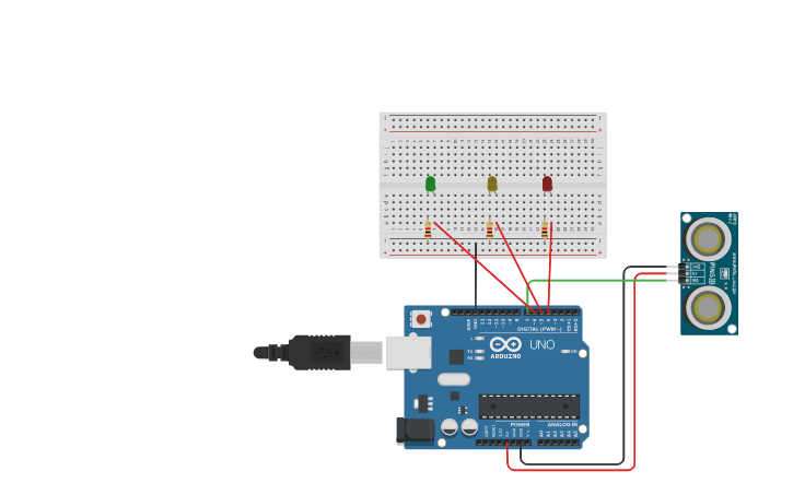 Circuit design Traffic Lights with Proximity Sensor - Tinkercad