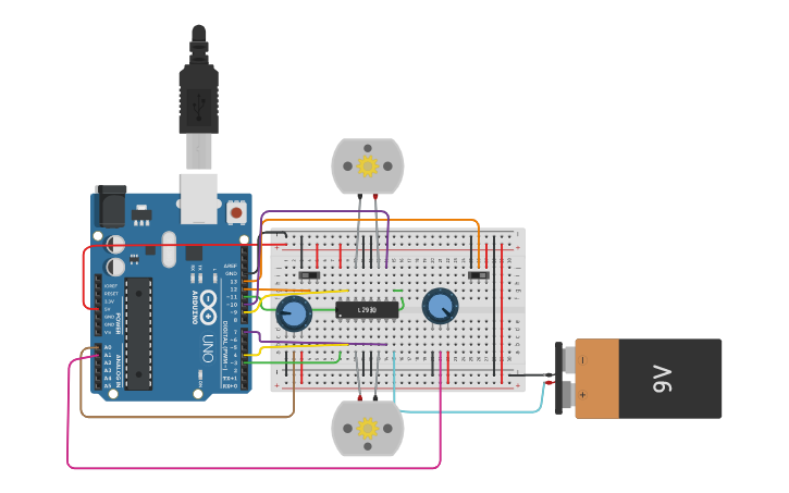 Circuit design L293D - Tinkercad