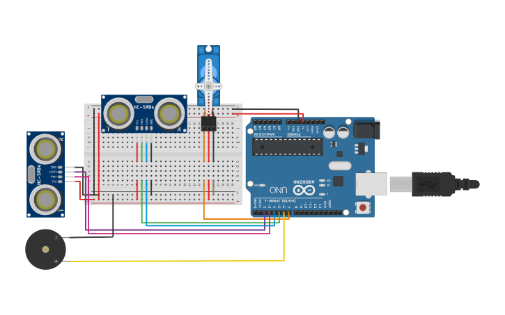 Circuit design Smart Dustbin With Alarm When Full - Tinkercad