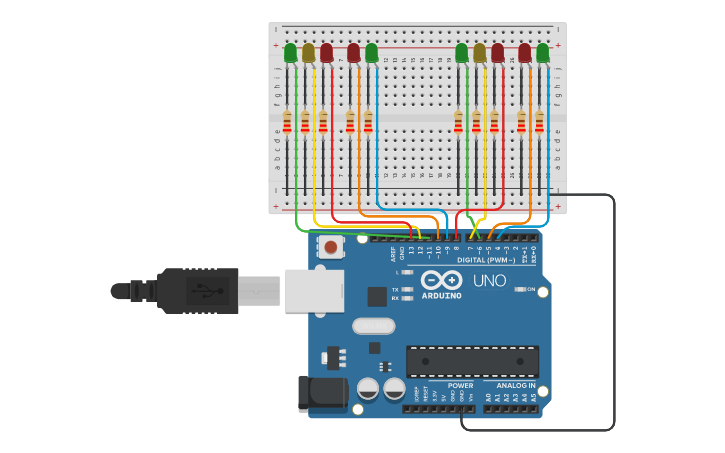 Circuit design Semaforo Doble Arduino (3ºESO C Manuel Jesús) | Tinkercad