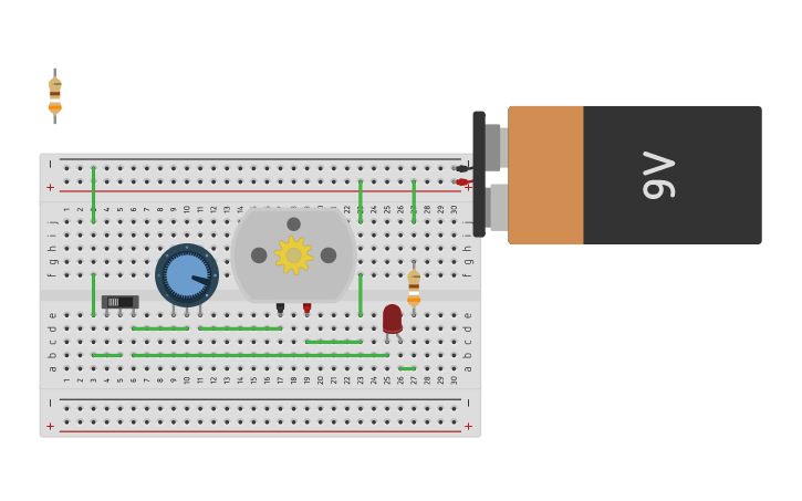 Circuit design motor con regulador de velocidad y led de encendido - Tinkercad