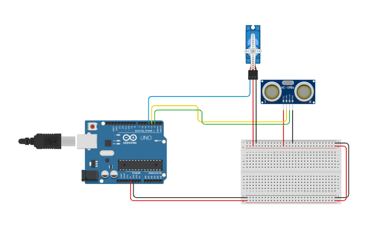 Circuit design Sensor de distância com servo - Tinkercad