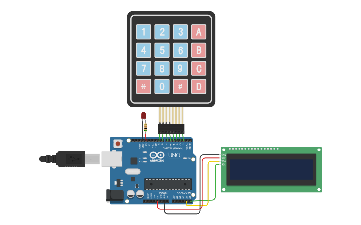 Circuit design 16 2 I2C LCD module - Tinkercad