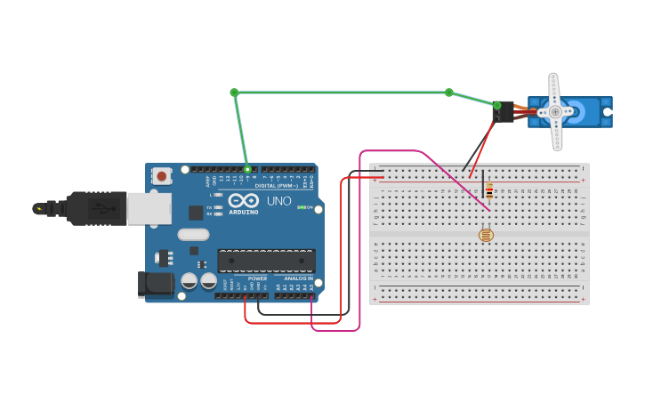 Circuit design Servo Sensor LDR - Tinkercad