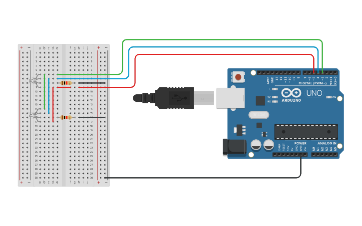 Circuit design Encendiendo 2 LED RGB (Actividad) | Tinkercad
