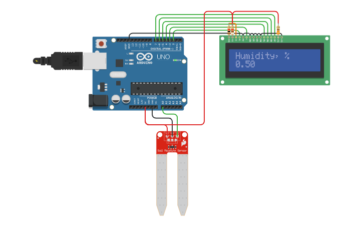 Circuit design Moisture sensor experiment - Tinkercad