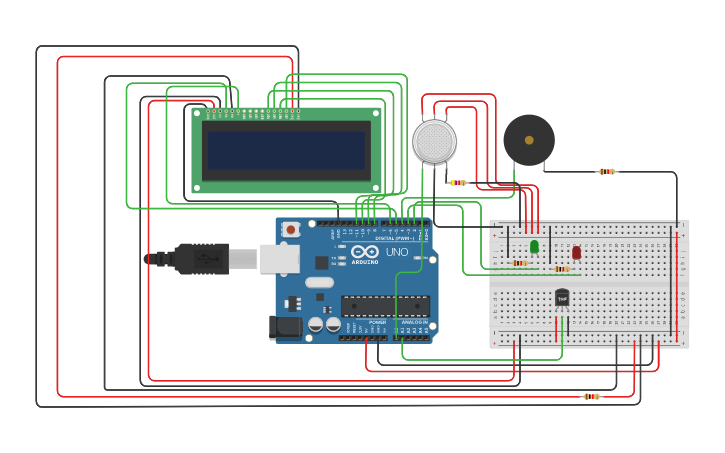 Circuit Design Gas Leakage Fire Detection And Alerting System Tinkercad