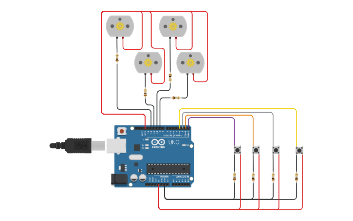 Circuit design 4 motores no arduino - Tinkercad
