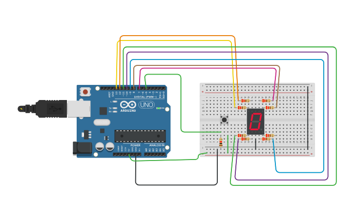 Circuit design Display de 7 Segmentos por Cátodo Común - Tinkercad