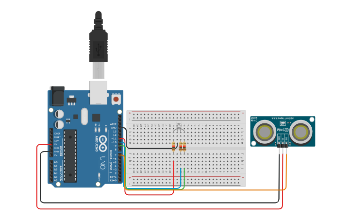 Circuit design sensor ultrasonic - Tinkercad
