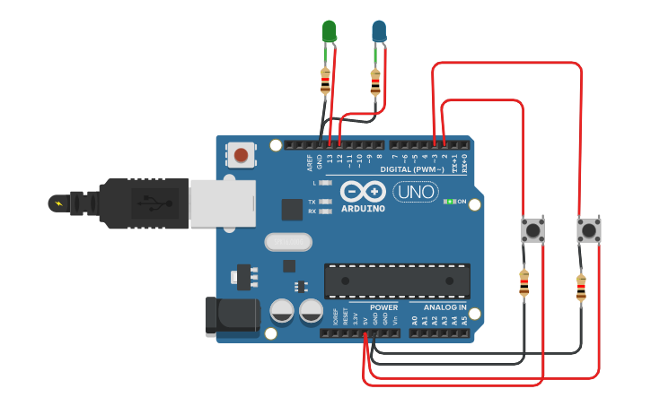 Circuit Design 2 Leds E 2 Botões Breno Tinkercad