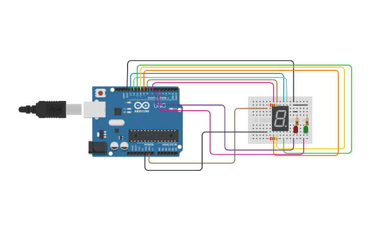 Circuit design 7 segment + Led 2 (เลขคู่/เลขคี่) | Tinkercad