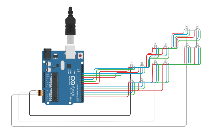 Circuit design RGB LED CUBE 2x2x2 - Tinkercad