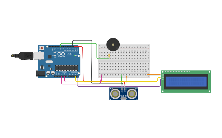 Circuit design ultrasonic lcd - Tinkercad