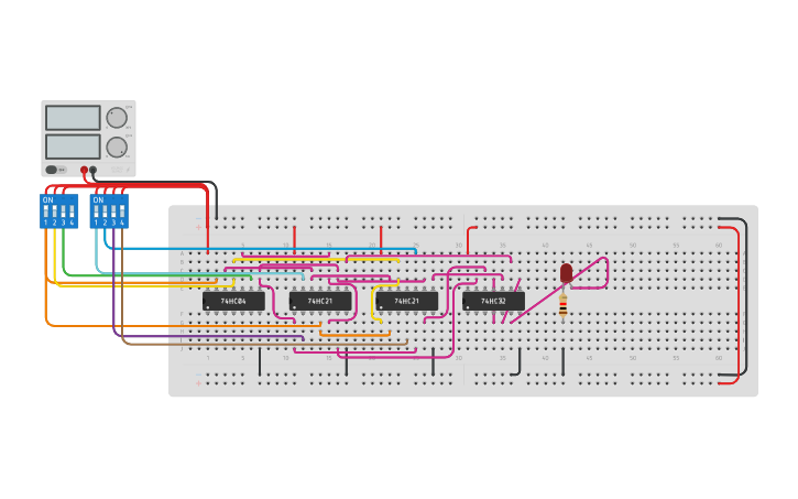 Circuit design 4 inputs of Multiplexer logic gates - Tinkercad